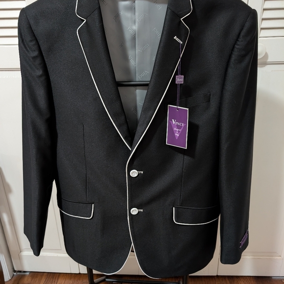 Vinci | Suits & Blazers | Mens Vinci Suit Black With White Piping ...